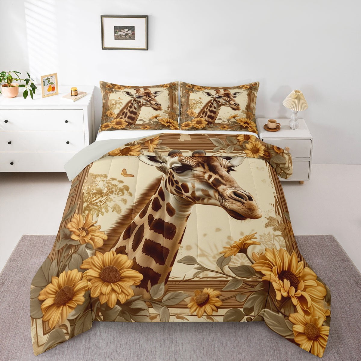 Erosebridal Cute Giraffe Comforter Sets King Size,Zoo Animal Comforters ...