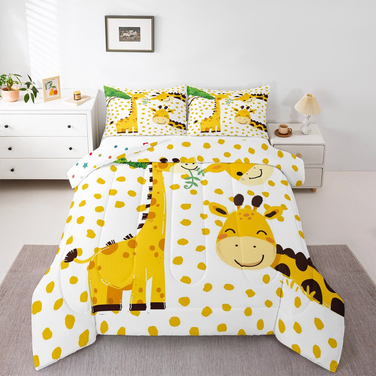 Erosebridal Cute Giraffe Comforter Sets Toddler Size,Cartoon Zoo Animal ...