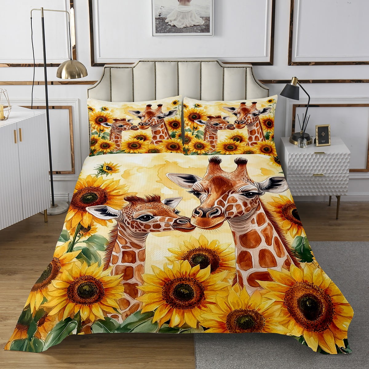 Erosebridal Cute Giraffe Coverlet Set King, Orange Sunflower Bedding ...