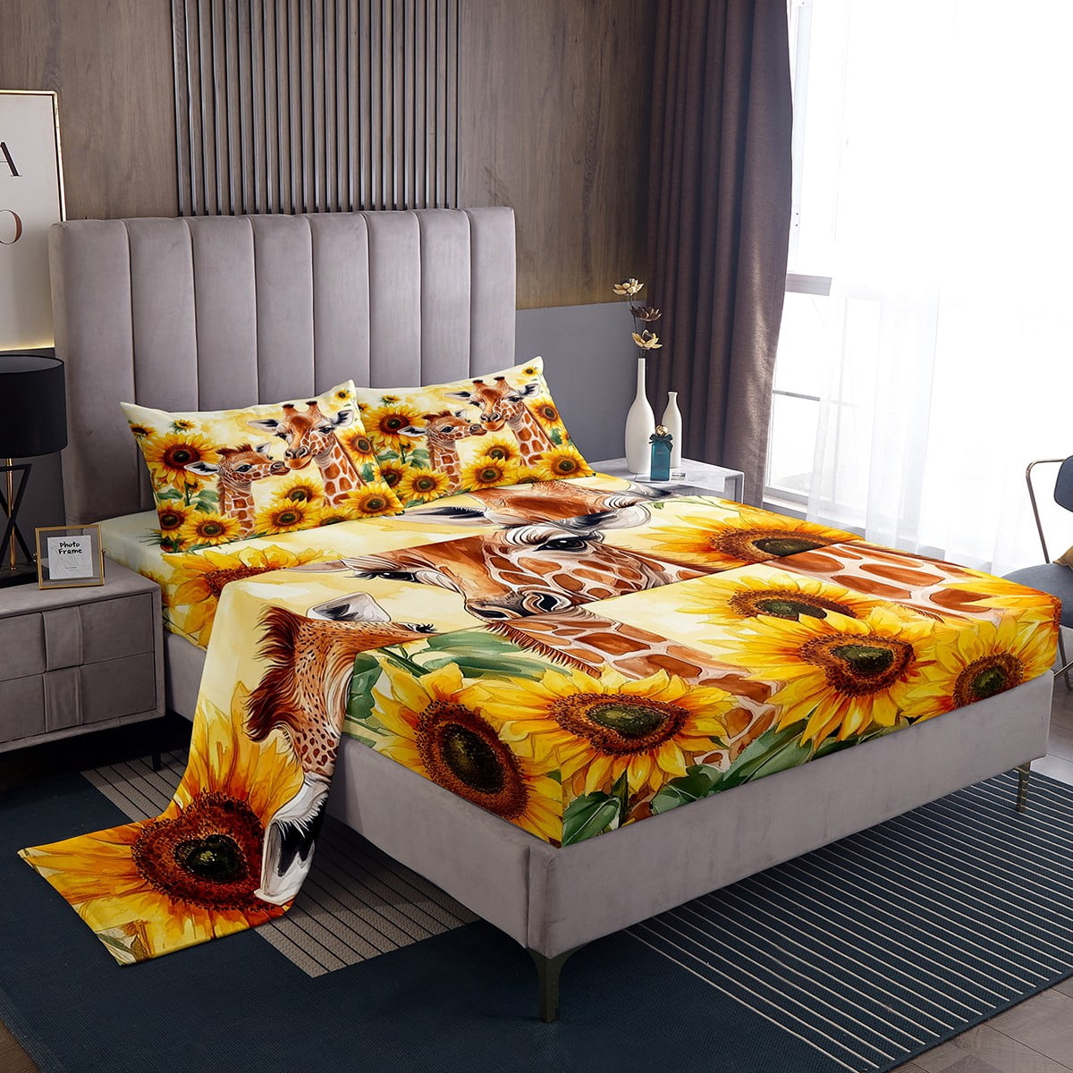 Erosebridal Cute Giraffe Sheet Set Queen, Orange Sunflower Bedding Sets ...