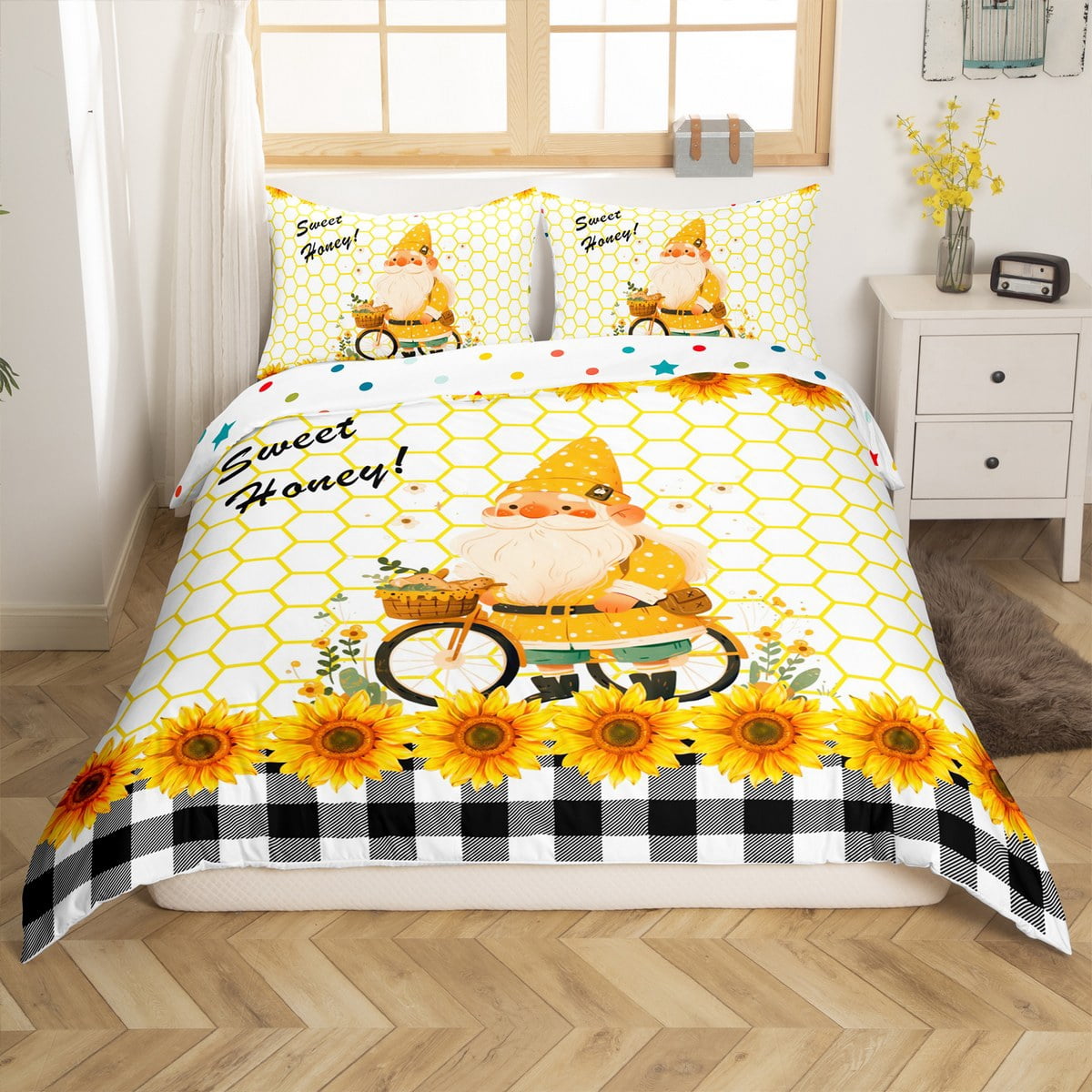 Erosebridal Cute Gnome Comforter Cover Full, Honey Honeycomb Bedding ...