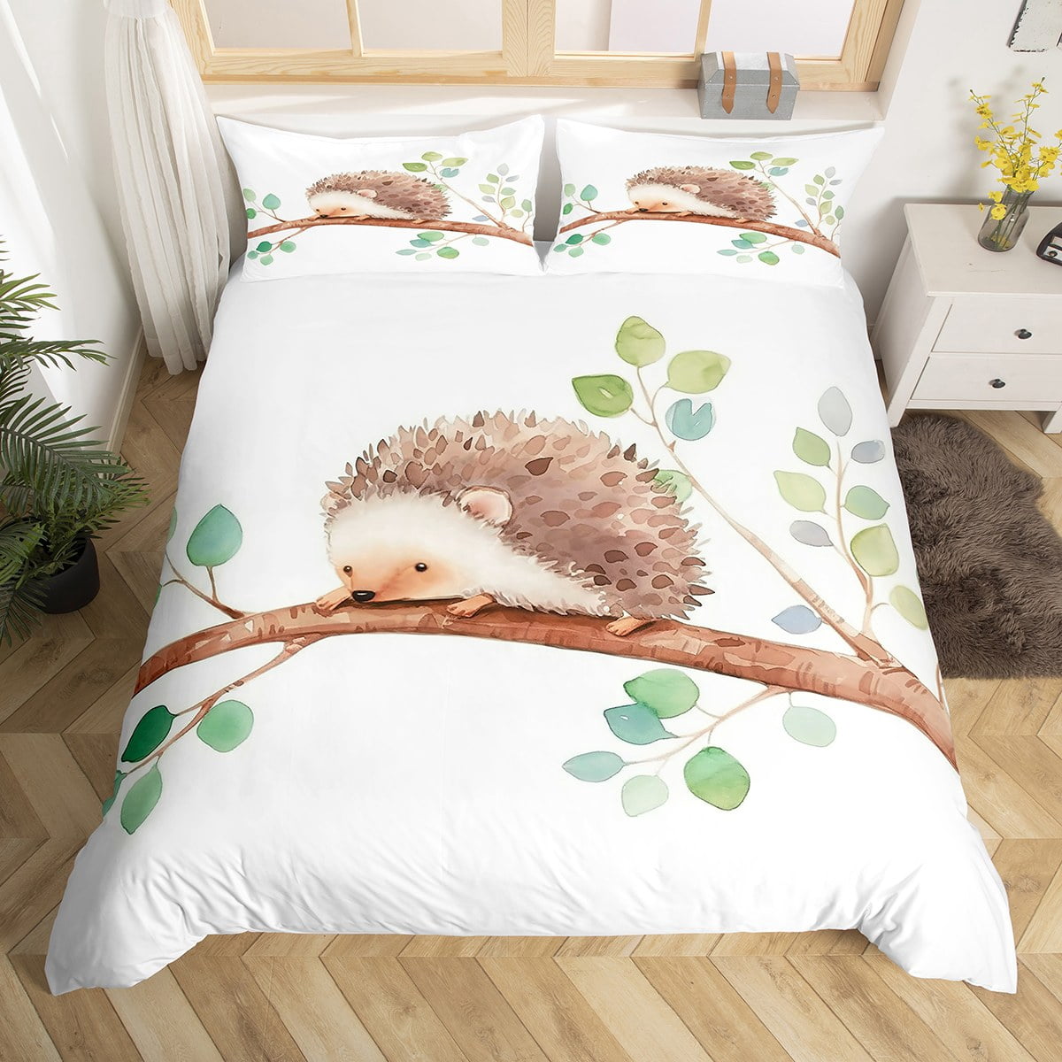 Erosebridal Cute Hedgehog Comforter Cover Queen,Jungle Animal Bedding ...