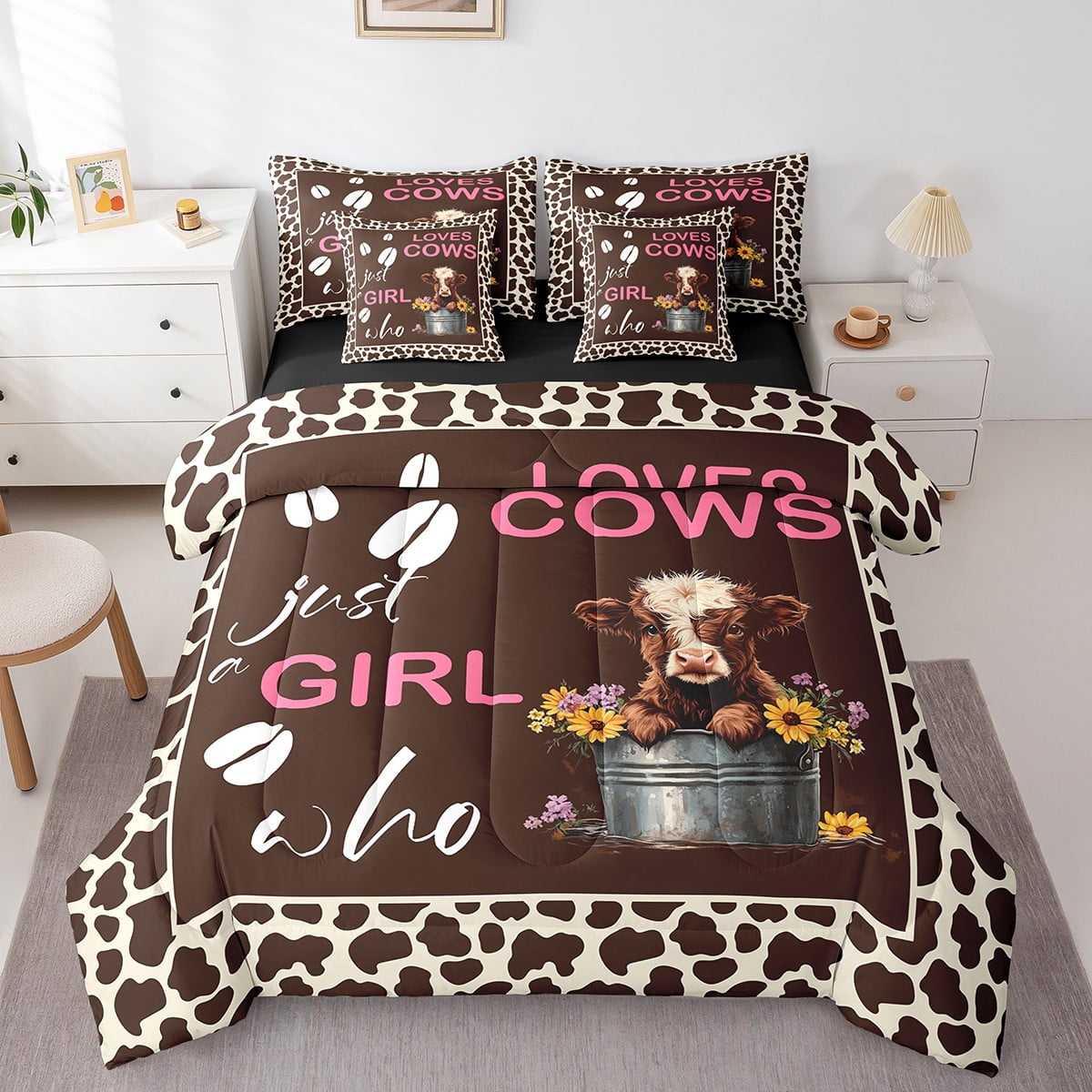 Erosebridal Cute Highland Cattle Bed in a Bag Queen Size for Cowgirls Bedroom, Cow Print Bed Set ...