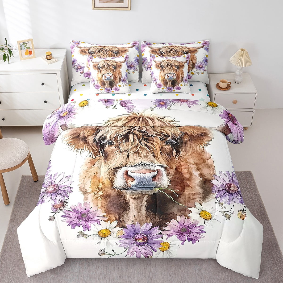 Erosebridal Cute Highland Cow Bed in a Bag Twin Size, Pink Purple ...