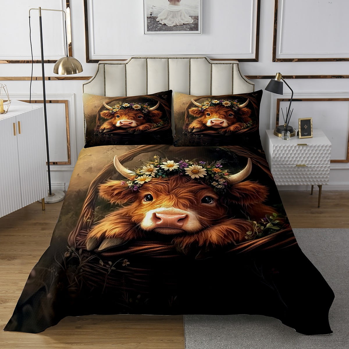 Erosebridal Cute Highland Cow Bedspread Sets Twin Size,Farm Animal Bed ...