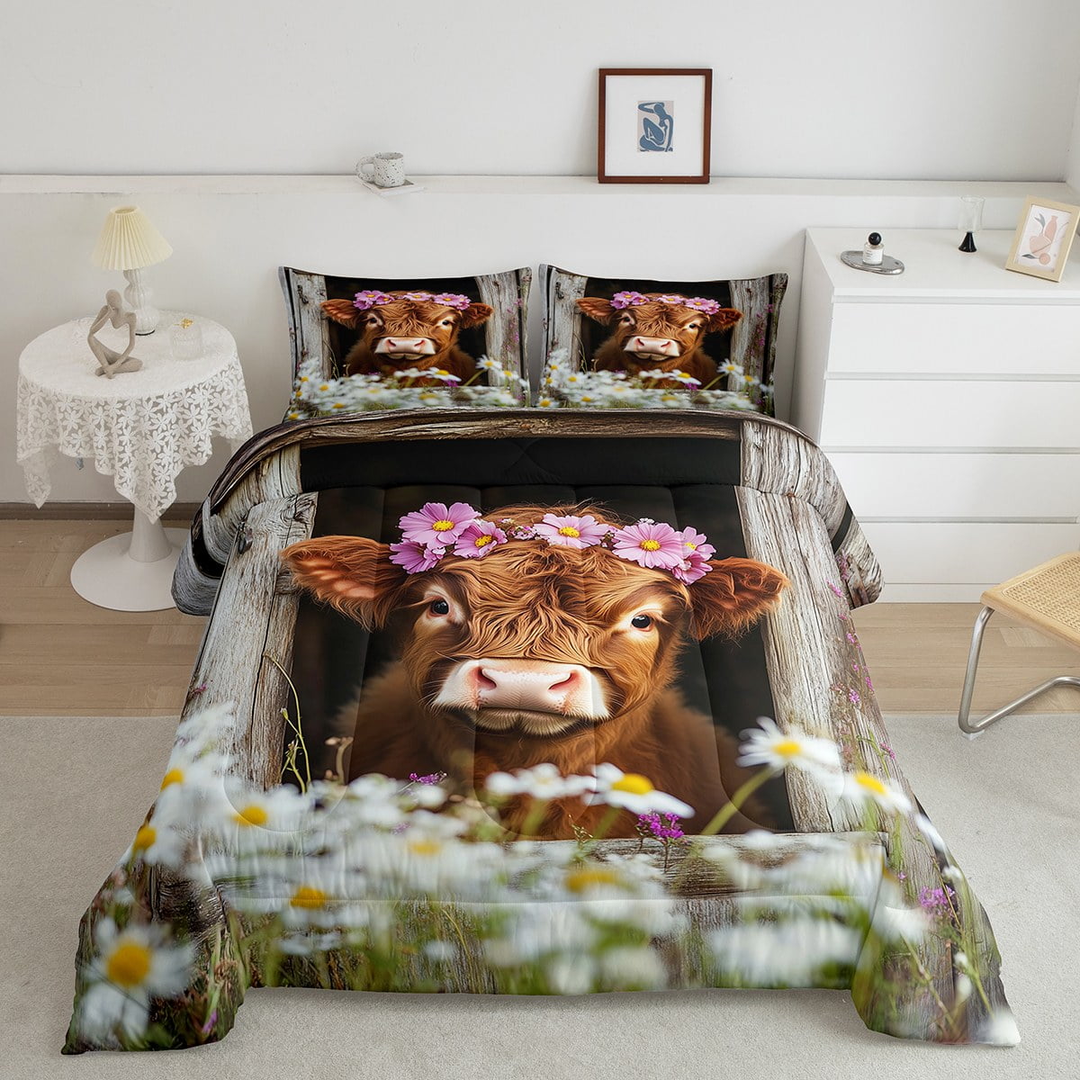 Erosebridal Cute Highland Cow Comforter Sets Full Size, Rustic Lodge ...