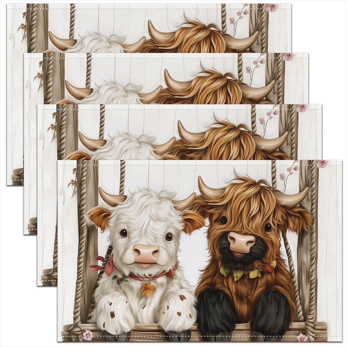 Erosebridal Cute Highland Cow Place Mats Set of 4 for in Door Dinning ...