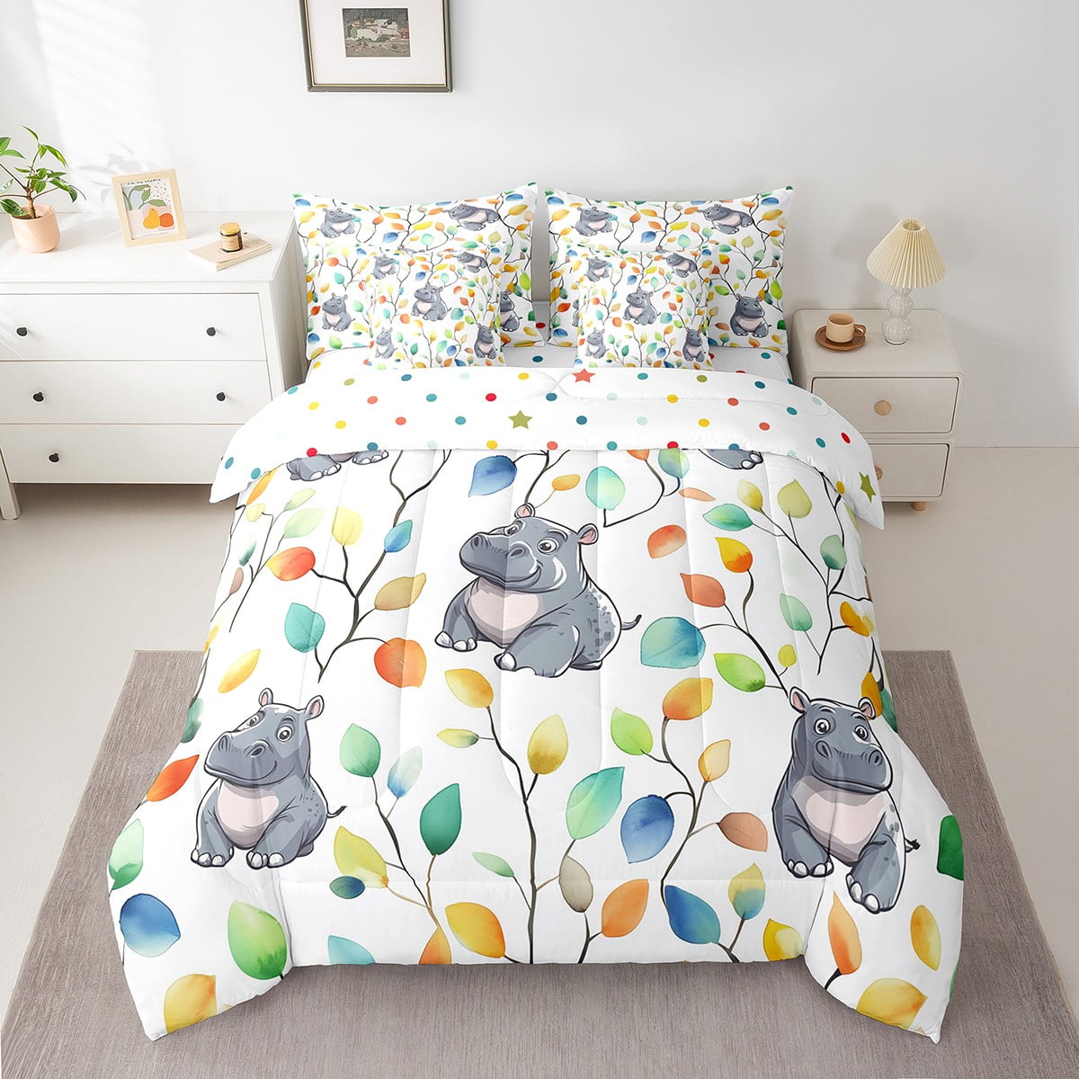 Erosebridal Cute Hippo Bed in a Bag 7 Pieces Hippie Floral Bedding Set ...