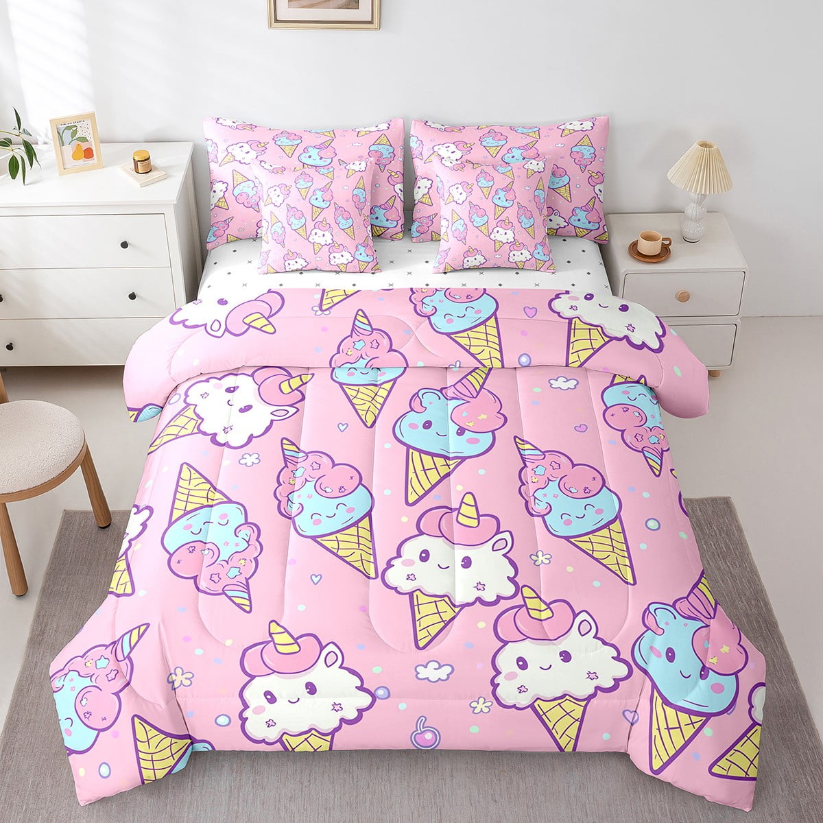 Erosebridal Cute Ice Cream Bedding Queen Size,Summer Season Food ...