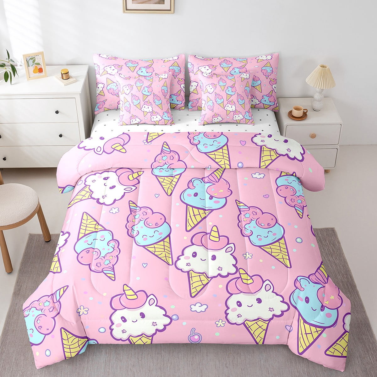 Erosebridal Cute Ice Cream Bedding Sets King Size,Summer Season Food ...