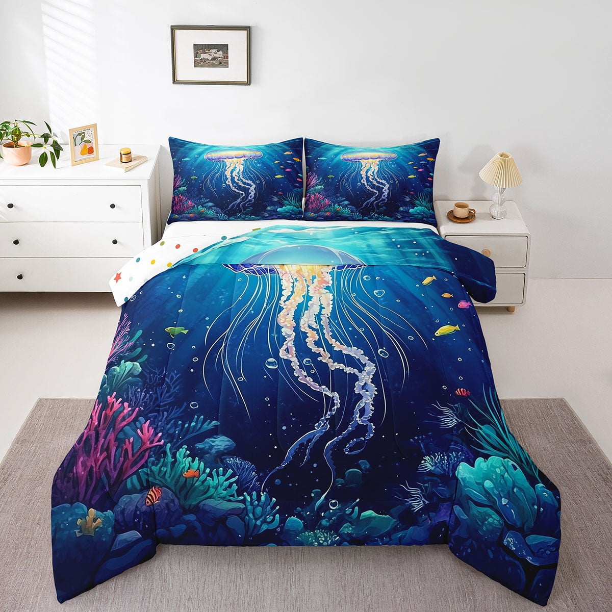 Erosebridal Cute Jellyfish Bedding Twin Comforter Set, Ocean Animal ...