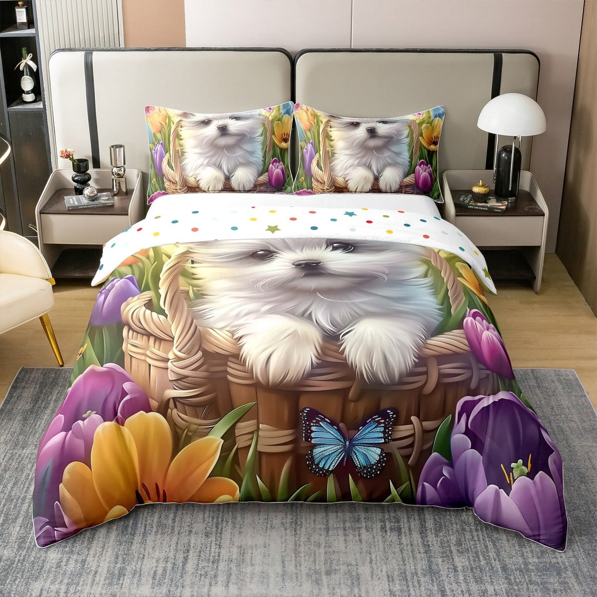 Erosebridal Cute Kawaii Dog 100% Cotton Comforter Cover King, Pet ...
