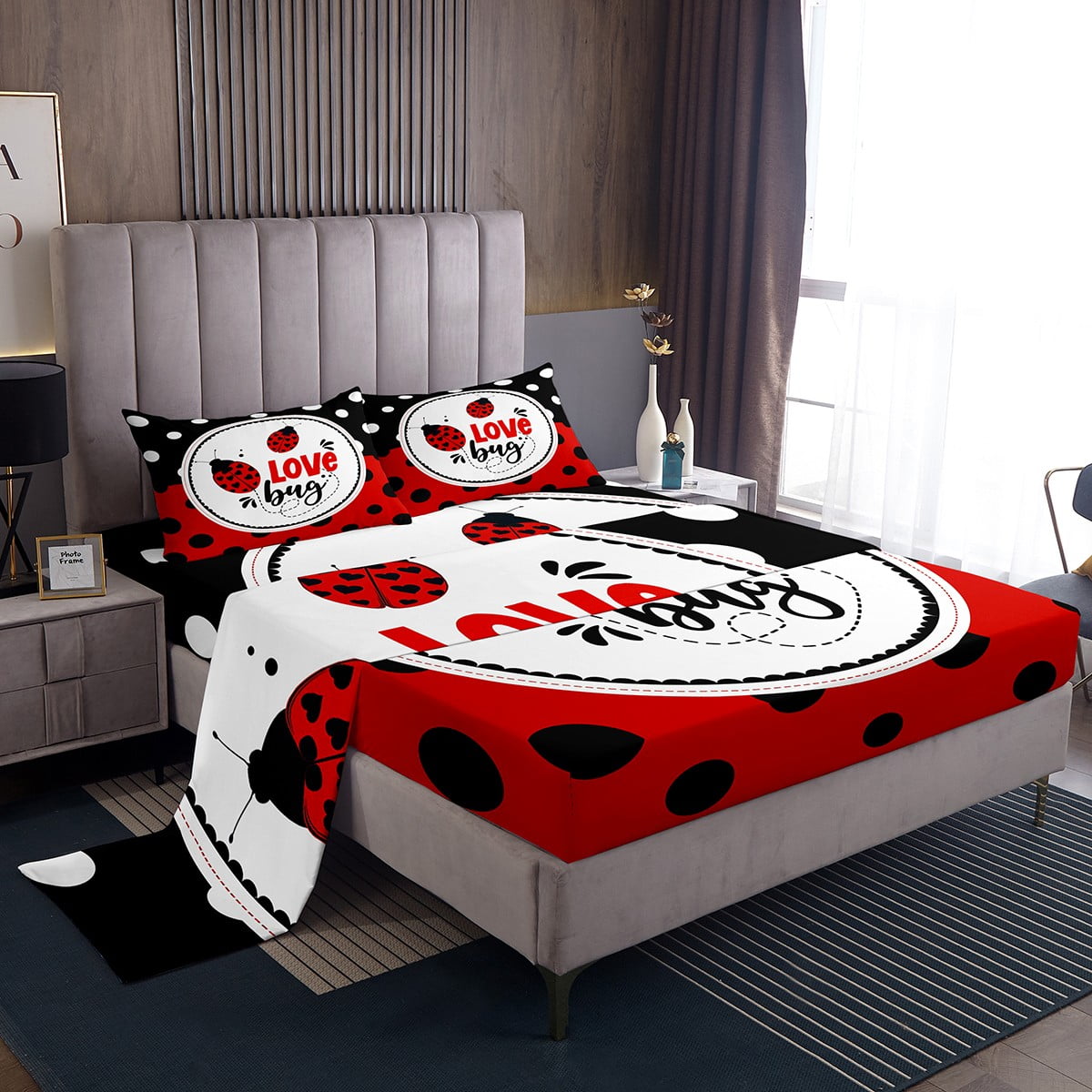 Erosebridal Cute Ladybug Bed Sheets Set Full Size, Black Red Polka Dots ...