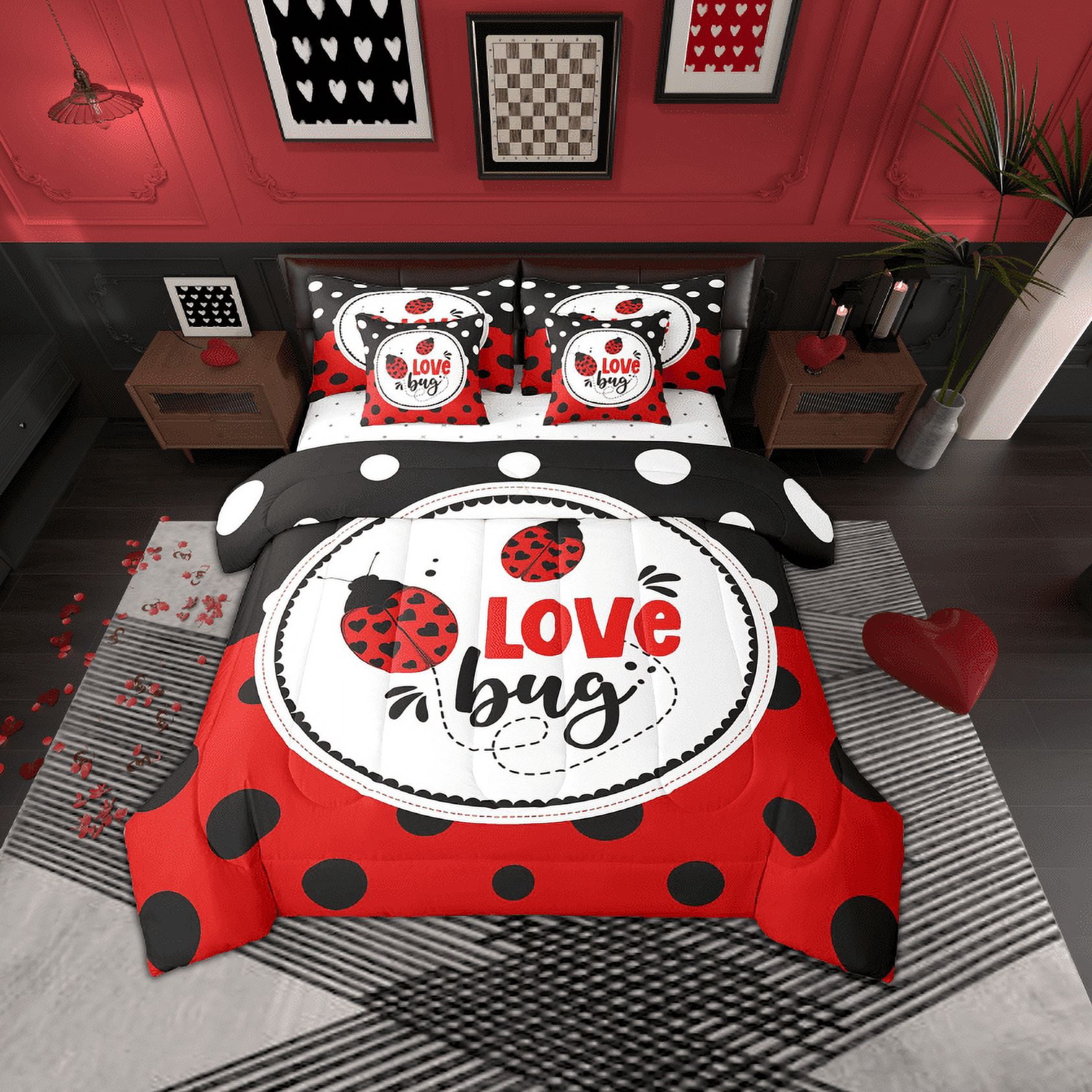 Erosebridal Cute Ladybug Bedding Sets Full Size, Black Red Polka Dots ...