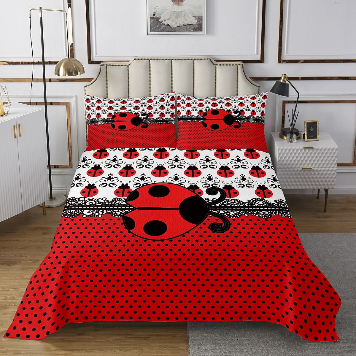 Erosebridal Cute Ladybug Quilt Sets for King Size Bed, Wildlif Insect ...