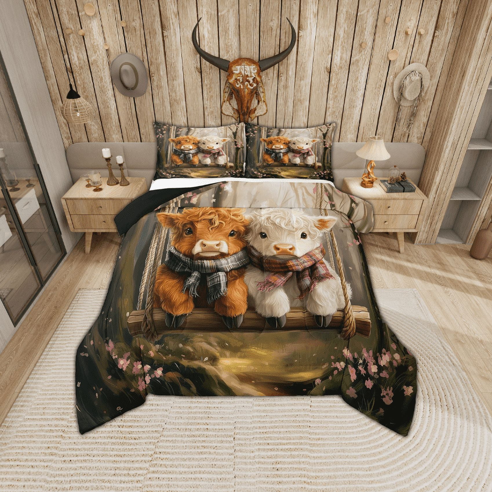 Erosebridal Cute Little Highland Cow Comforter Sets Full Size, Rustic ...