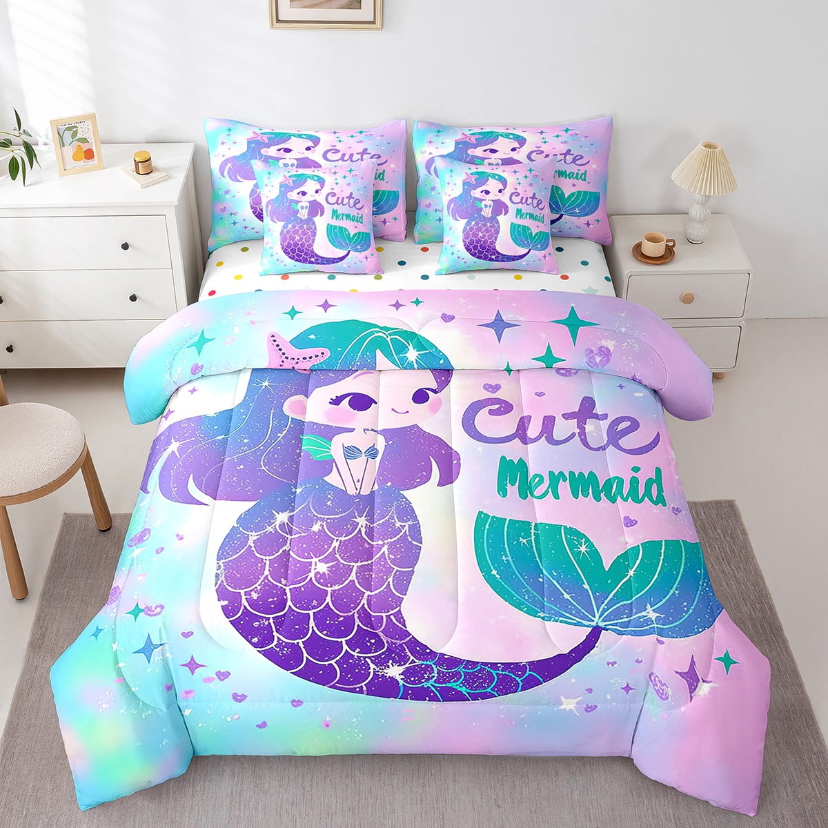 Erosebridal Cute Mermaid Bed in a Bag Queen size, Cartoon Princess Bed ...