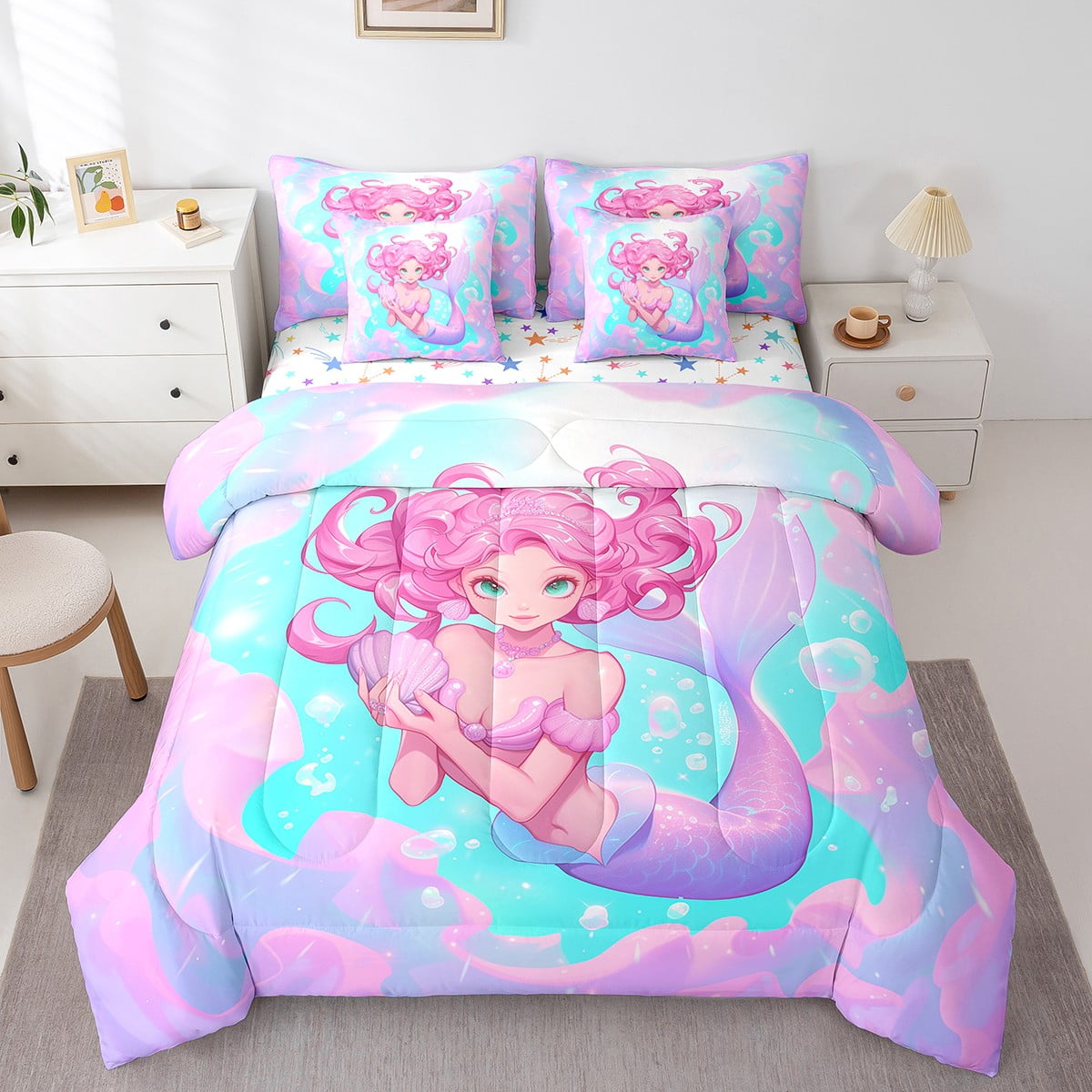 Erosebridal Cute Mermaid Bed in a Bag Queen size , Cartoon Princess ...