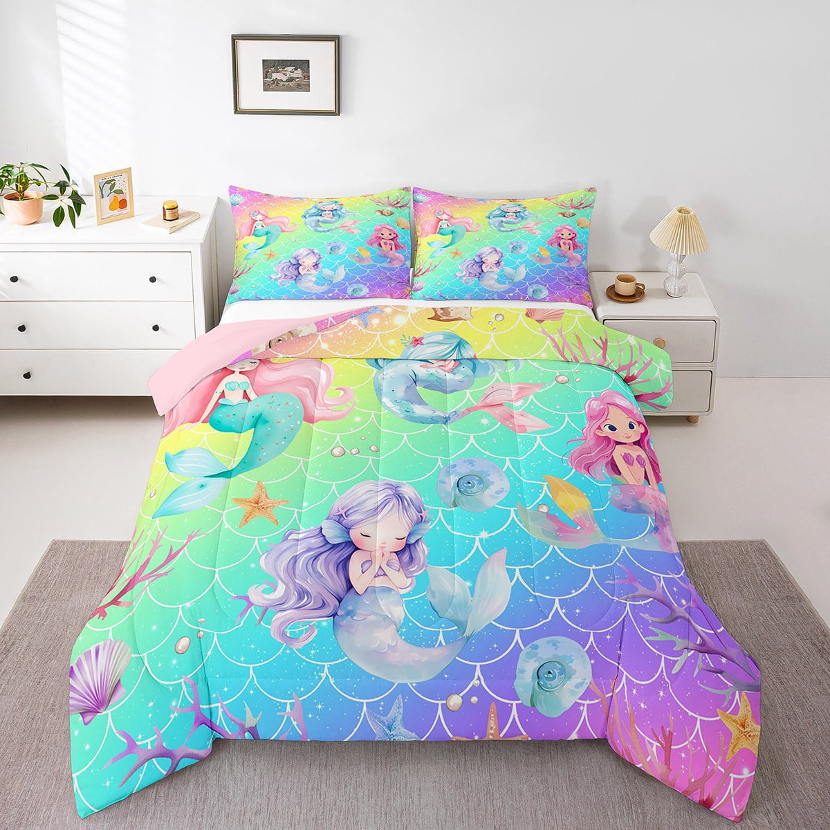 Erosebridal Cute Mermaid Bedding Twin Comforter Set, Dreamy Mermaid ...