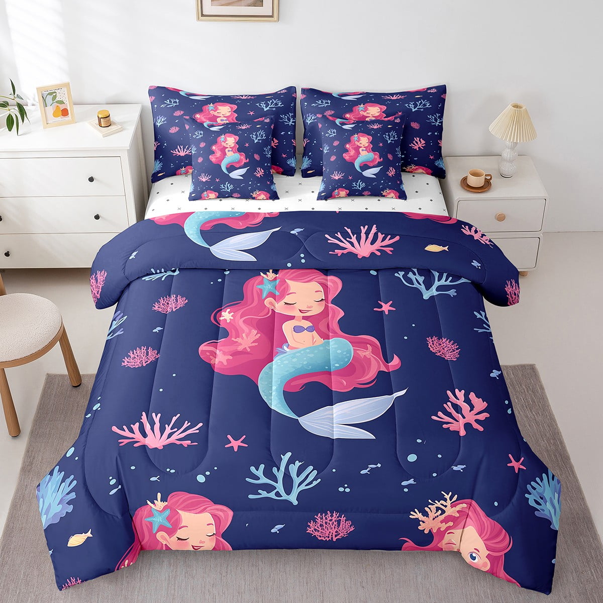 Erosebridal Cute Mermaid Twin 7 Piece Comforter Set ,Girly Princess ...