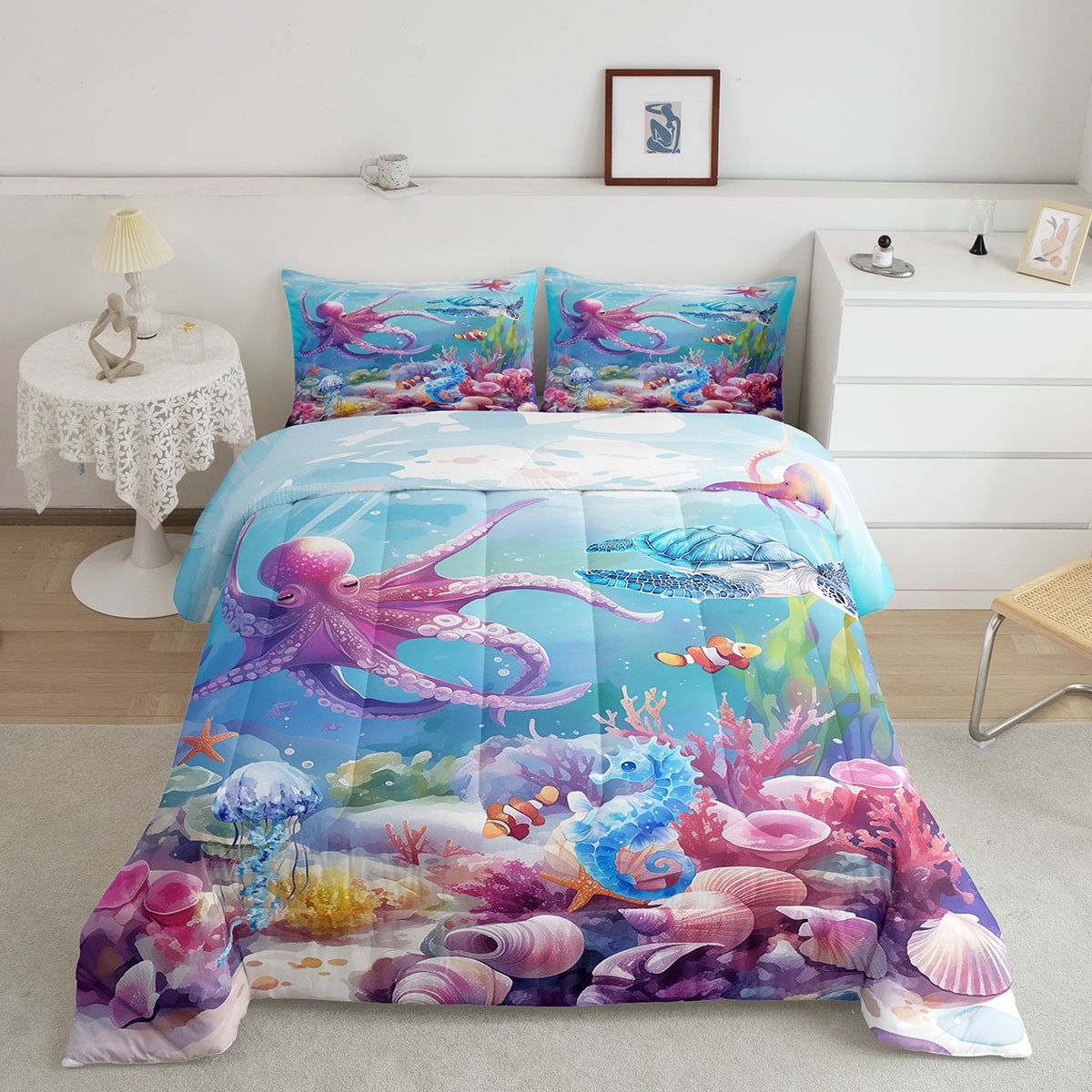 Erosebridal Cute Octopus Seahorse Bedding Sets with Comforter ...