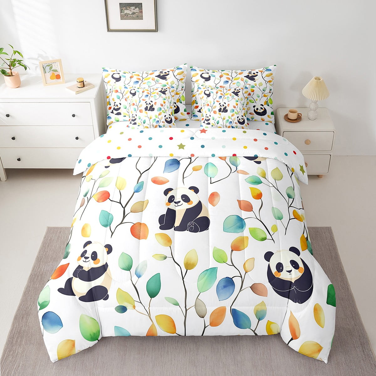 Erosebridal Cute Panda Bed in a Bag 7 Pieces Hippie Floral Bedding Set ...