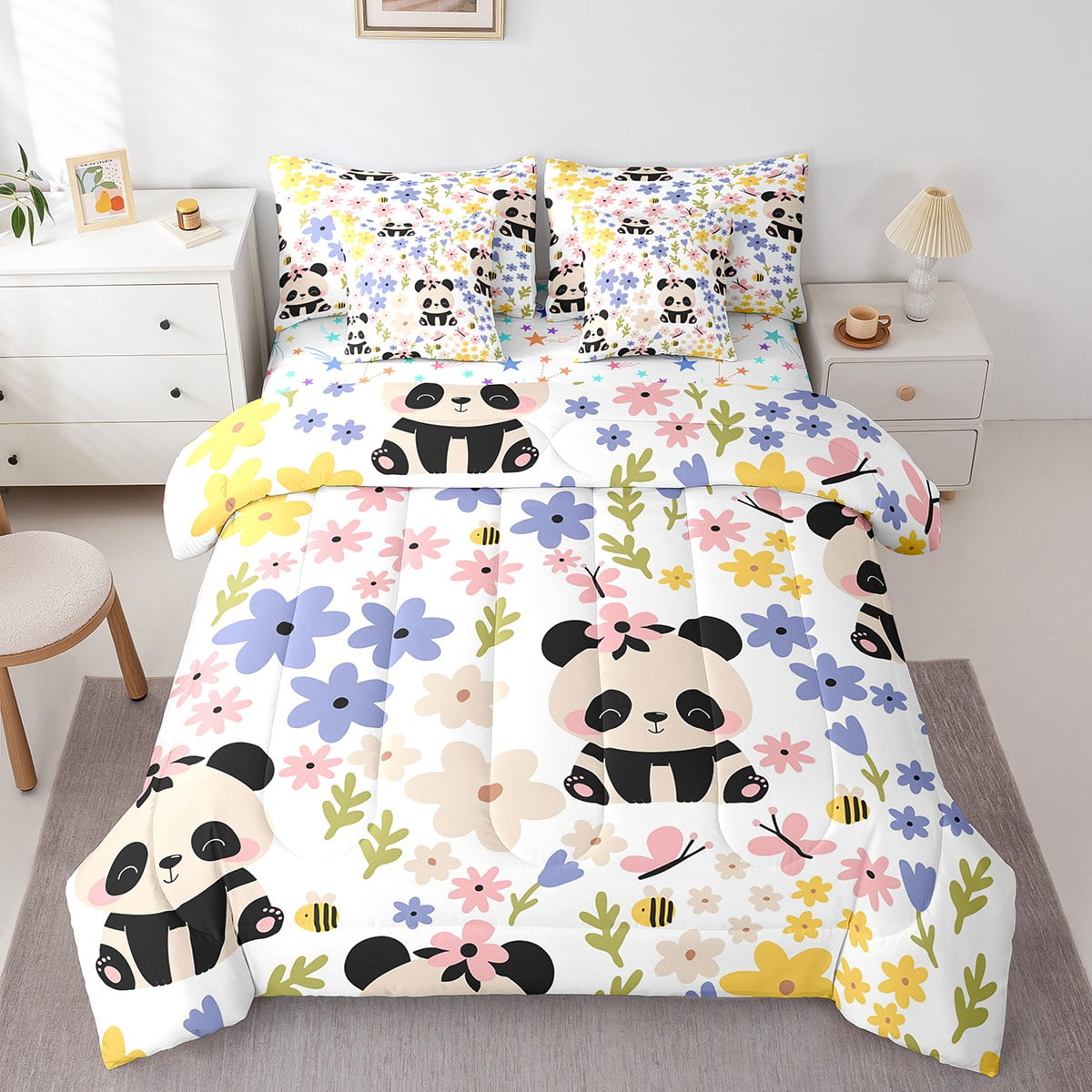 Erosebridal Cute Panda Bed in a Bag King Size, Colorful Floral Bed Set ...