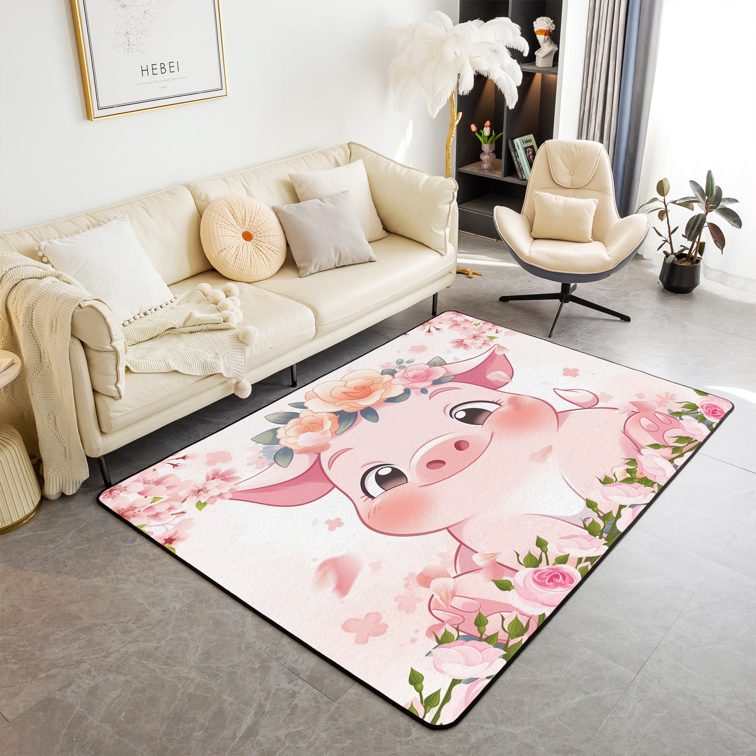 Erosebridal Cute Pig Area Rug Kawaii Farm Animal Carpet 5x7 for Bedside ...