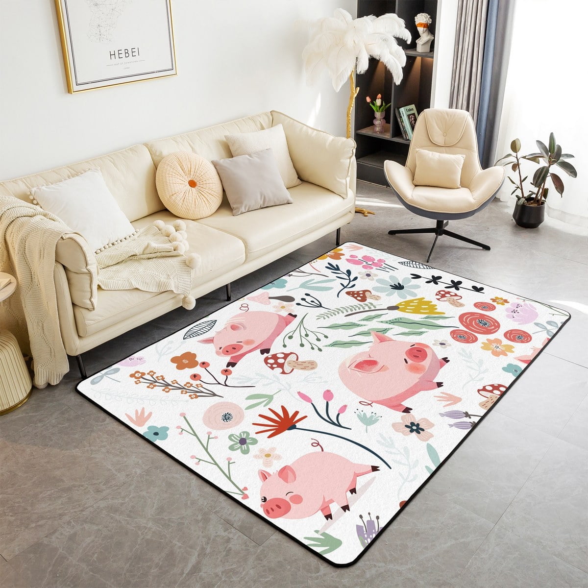 Erosebridal Cute Pig Area Rug ,Lovely Pet Animal Carpet 5x7,Cartoon ...