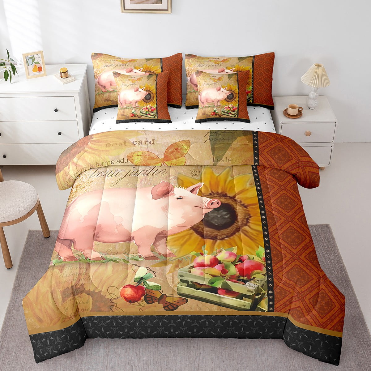 Erosebridal Cute Pig Bedding King Size, Kawaii Farm Animal Duvet Set ...