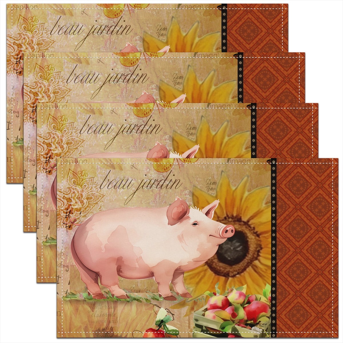 Erosebridal Cute Pig Placemats Set of 4, Kawaii Farm Animal Table Mats ...