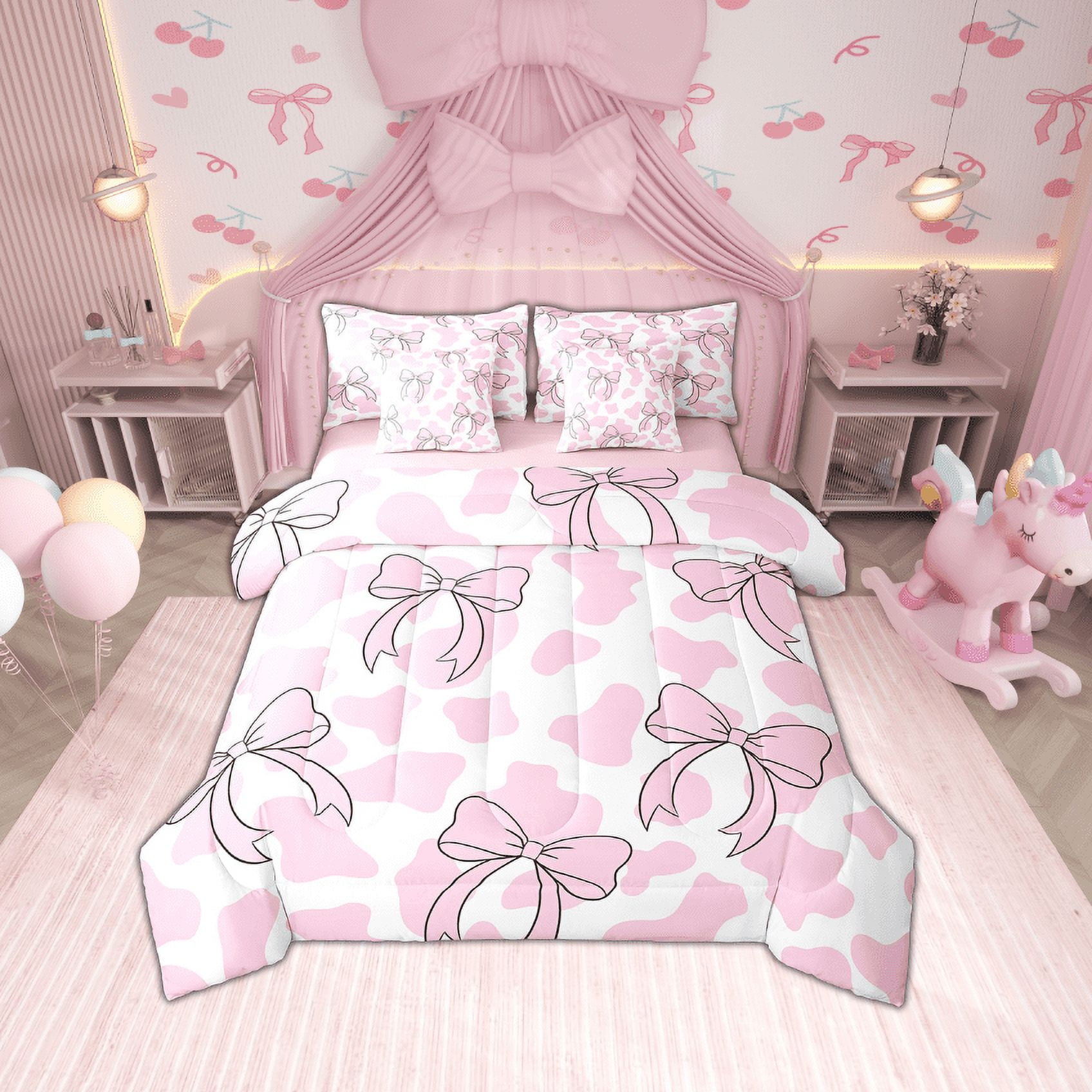 Erosebridal Cute Pink Cow Print Bed in a Bag Queen Size, Princess Bow ...