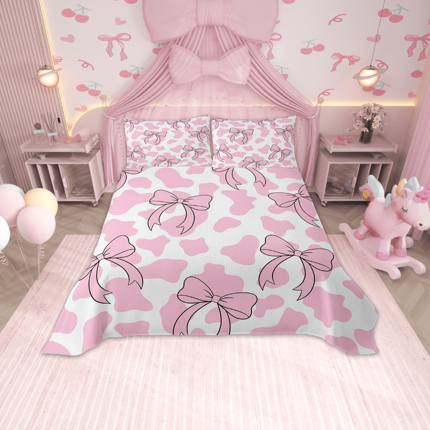 Erosebridal Cute Pink Cow Print Quilt Sets for King Size Bed, Princess ...