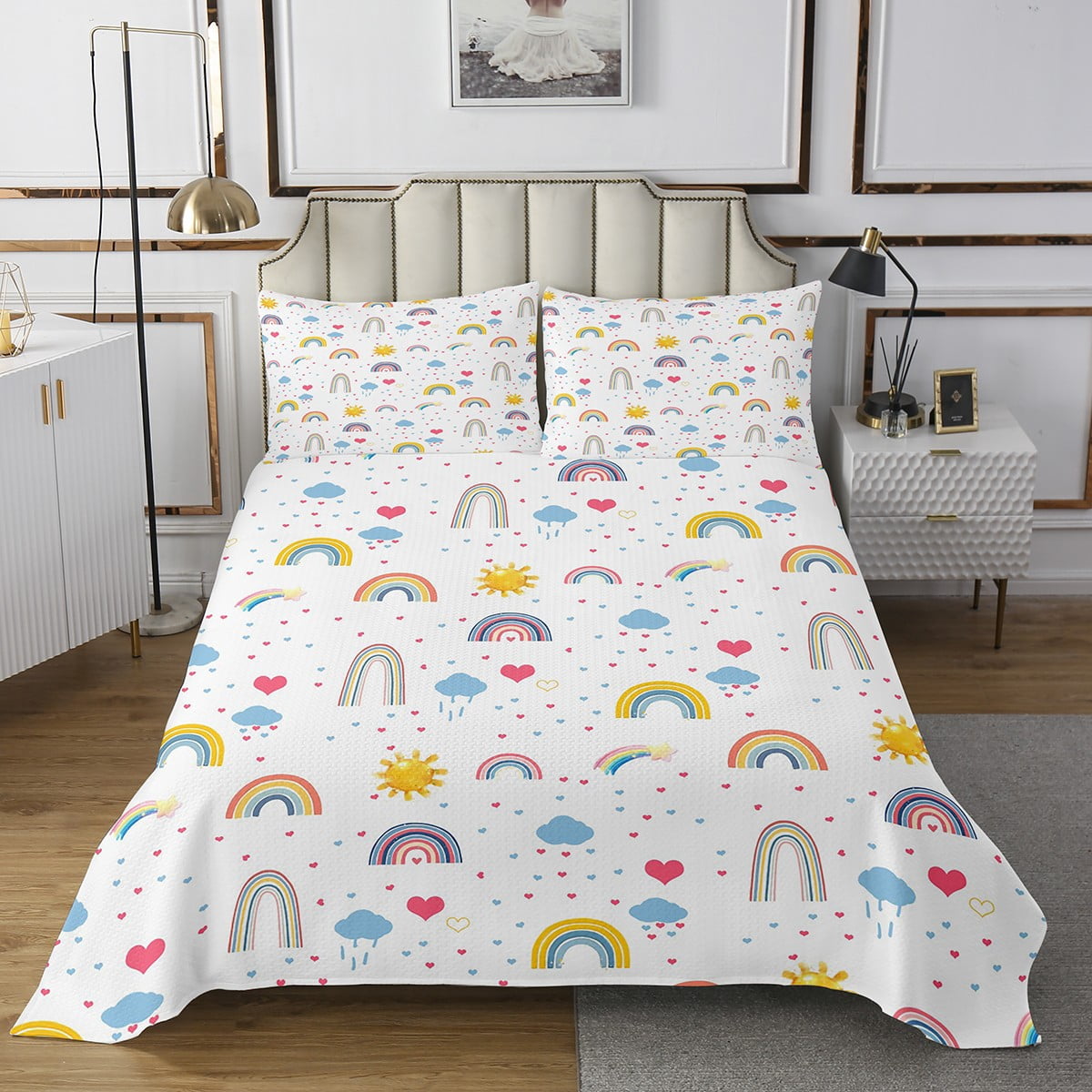 Erosebridal Cute Polka Dots Bedspread Sets Twin Size,Kawaii Rainbow Bed ...