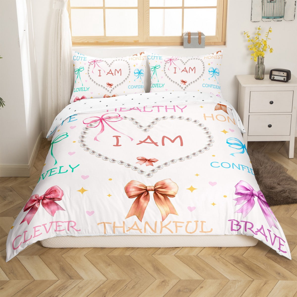 Erosebridal Cute Princess Duvet Cover Queen, Rainbow Bowknot Bedding ...