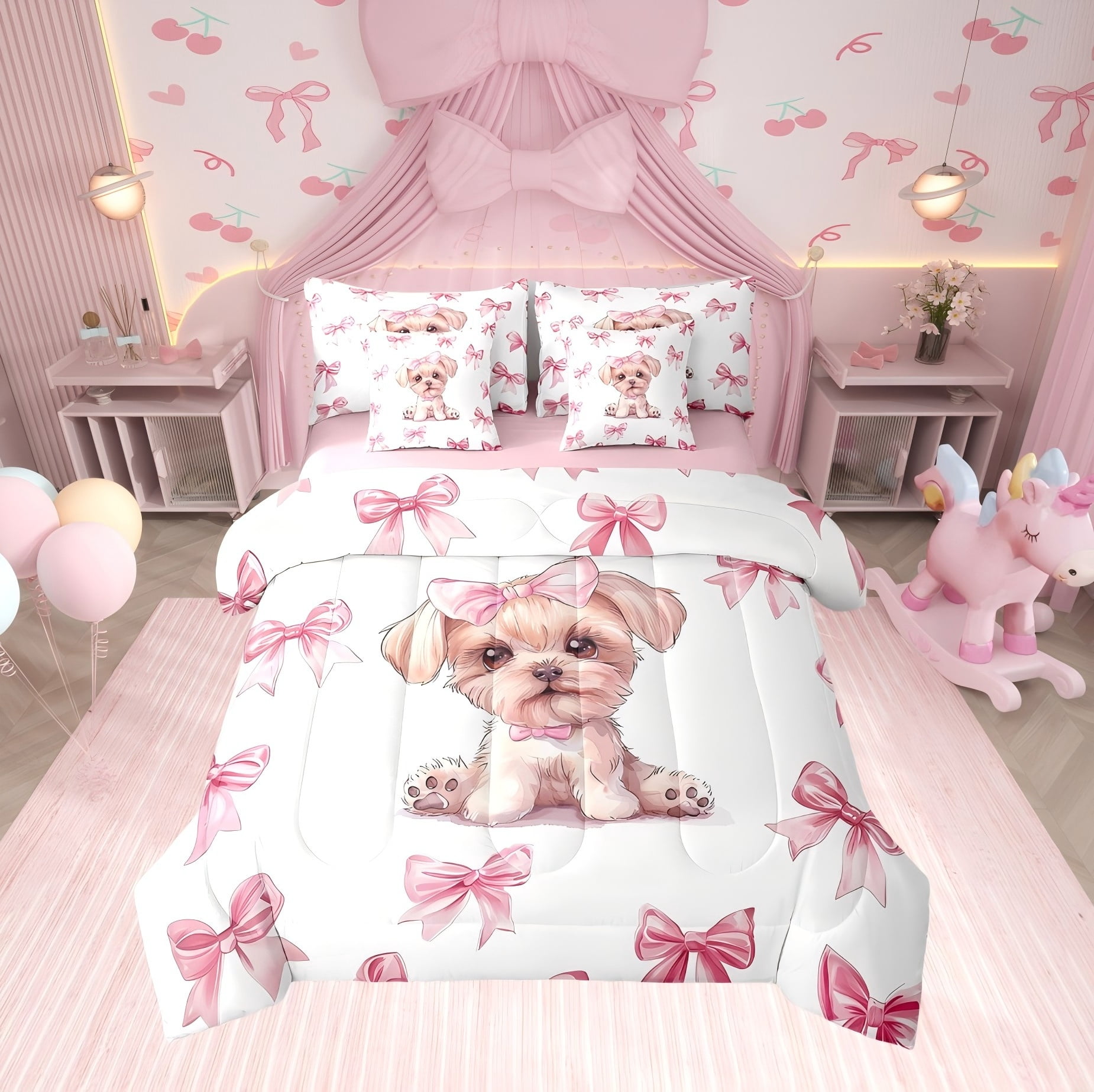 Erosebridal Cute Pug Bedding Full Comforter Set, Bow Dog Down Comforter ...