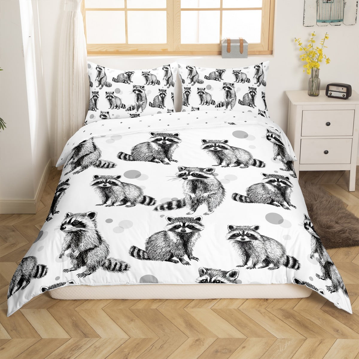 Erosebridal Cute Raccoon Duvet Cover Twin, Woodland Jungle Wildlife ...