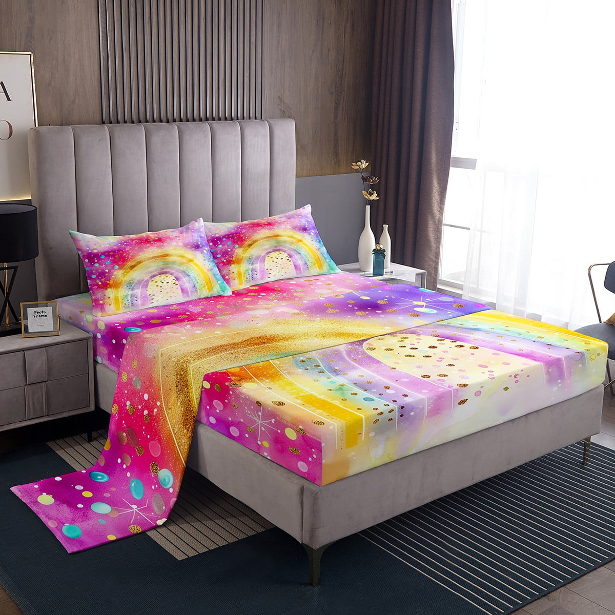 Erosebridal Cute Rainbow Bed Sheets Queen, Colorful Tie Dye Bedding ...
