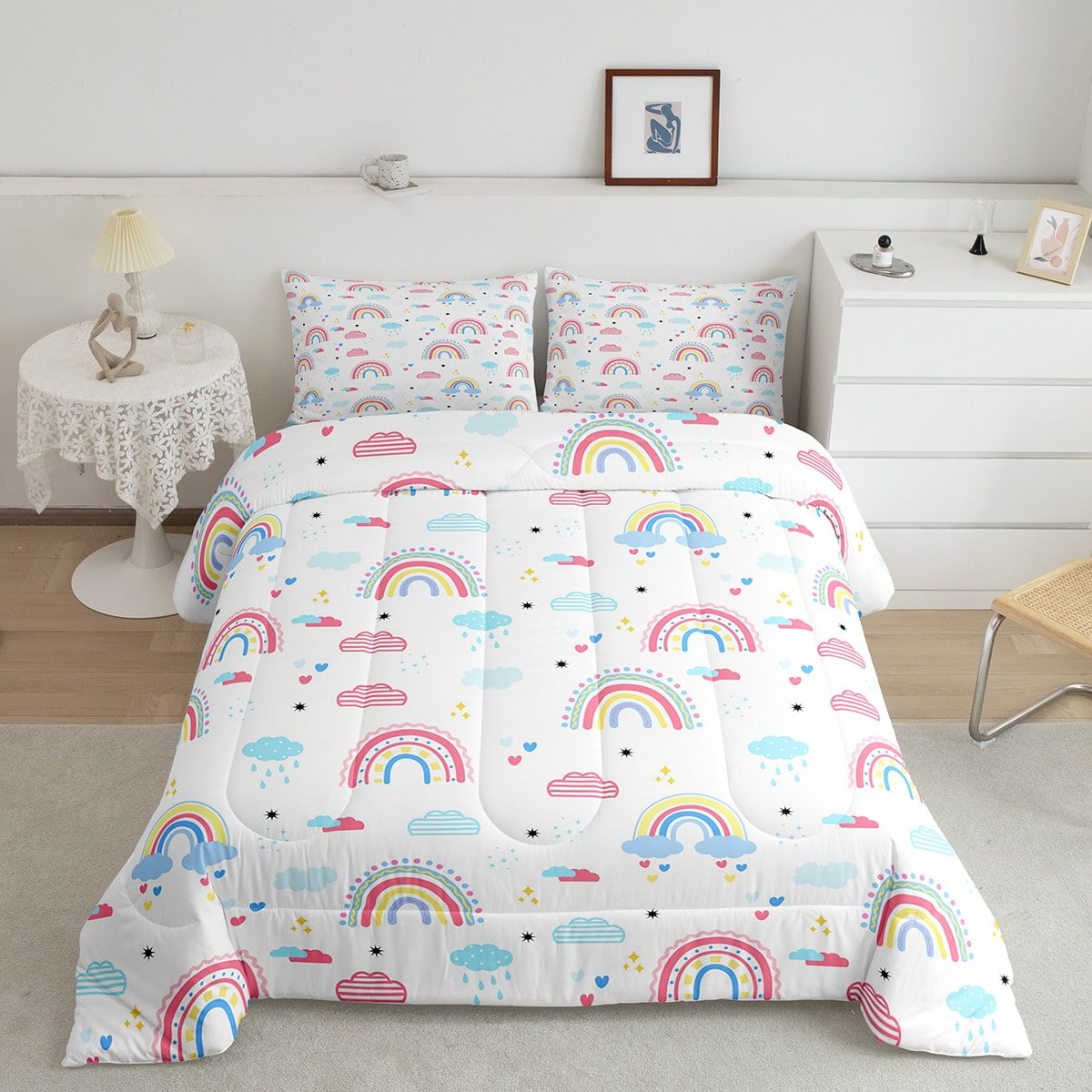 Erosebridal Cute Rainbow Bedding Comforter Set, Princess Down Comforter ...