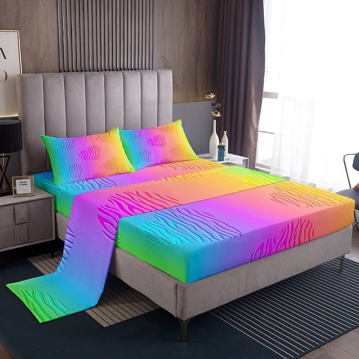 Erosebridal Cute Rainbow Queen Sheets Colorful Ombre Gradient Bed Set, Kawaii Love Hearts Bed ...