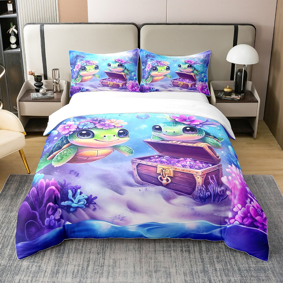 Erosebridal Cute Sea Turtle 100% Cotton Duvet Cover Full Size Cartoon ...