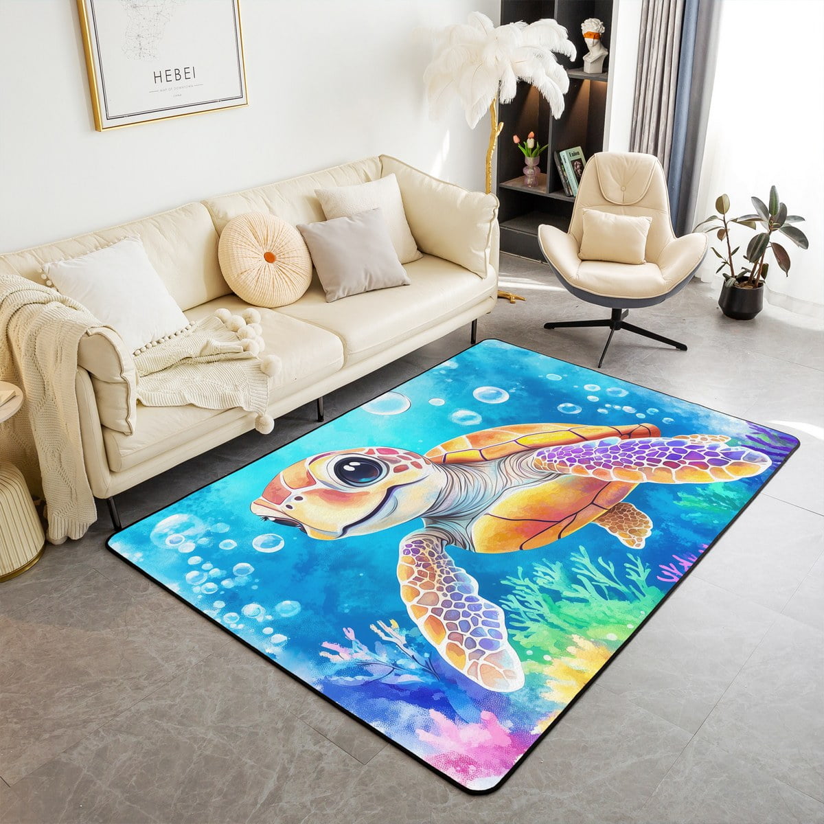 Erosebridal Cute Sea Turtle Area Rug 3x5 Kawaii Ocean Animal Living ...