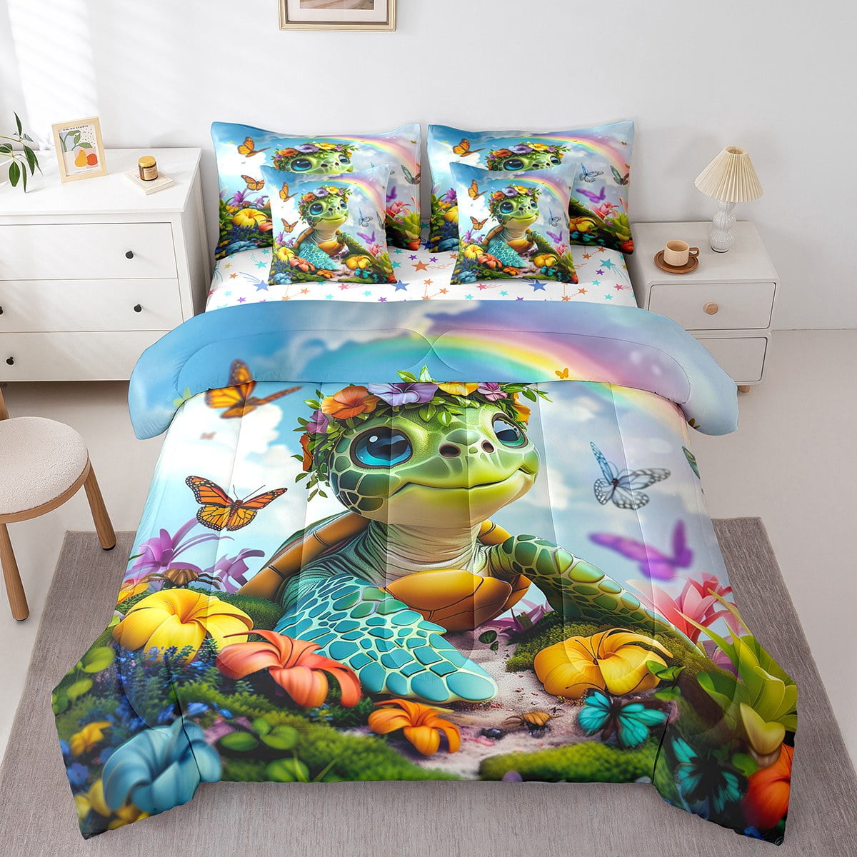 Erosebridal Cute Sea Turtle Bed in a Bag King size, Flower Butterfly ...