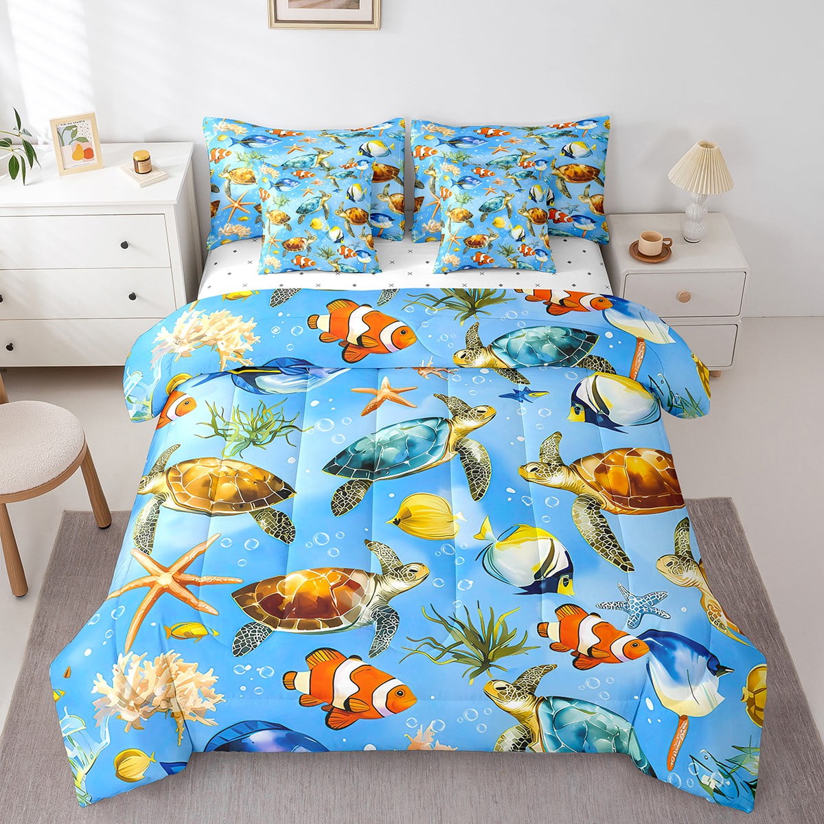 Erosebridal Cute Sea Turtle Bedding Queen Size, Ocean Fish Bed in a Bag ...