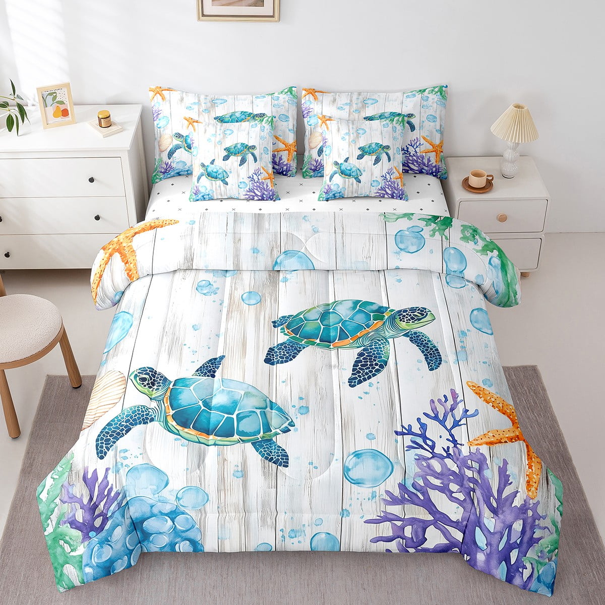 Erosebridal Cute Sea Turtle Bed in a Bag Twin size, Lodge Cabin Bed Set ...