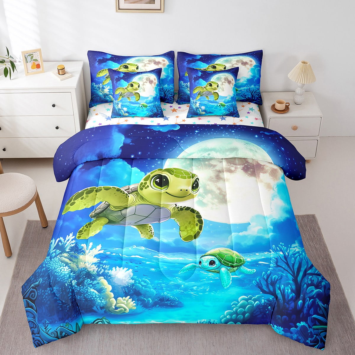 Erosebridal Cute Sea Turtle Bedding Queen Size, Dreamy Moon Bed in a ...