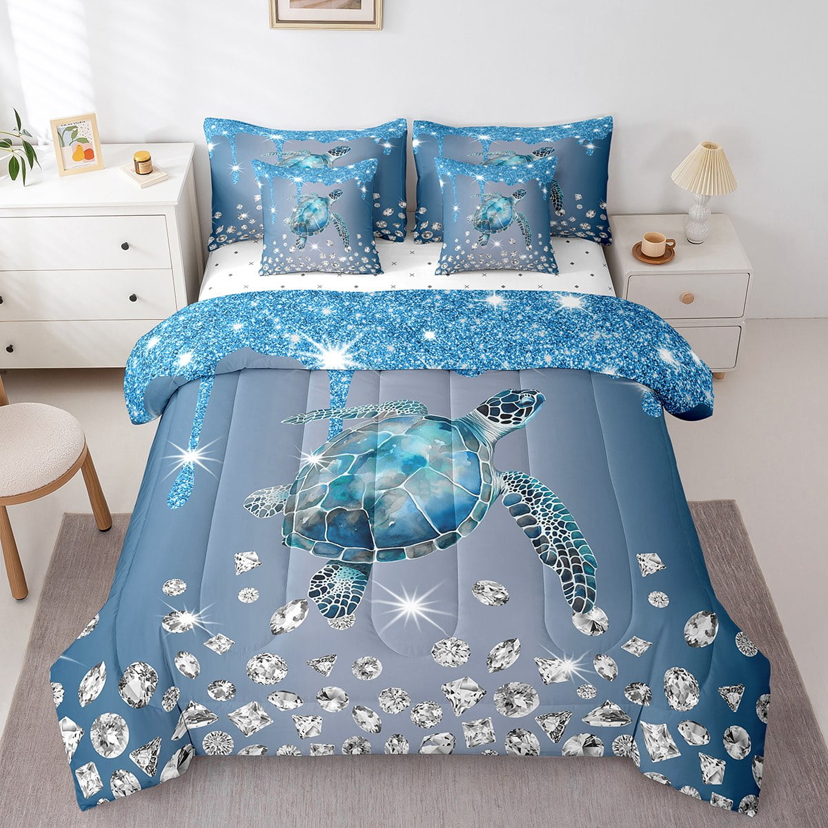 Erosebridal Cute Sea Turtle Bedding Queen Size, Sequin Print Bed in a ...