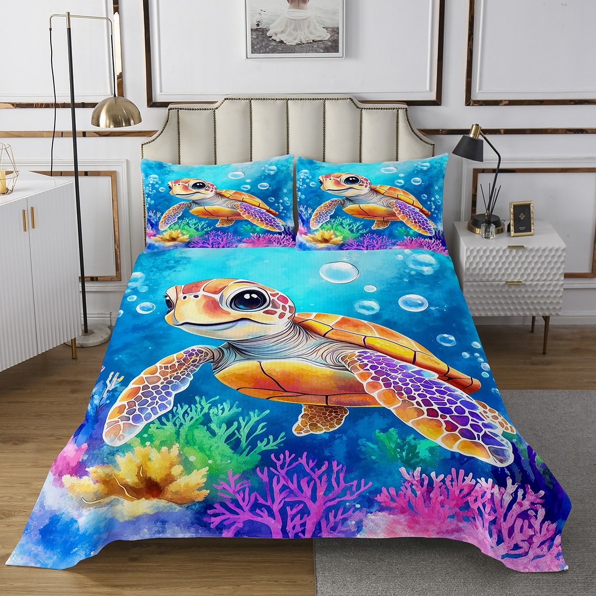Erosebridal Cute Sea Turtle Bedspread King Size Kawaii Ocean Animal ...