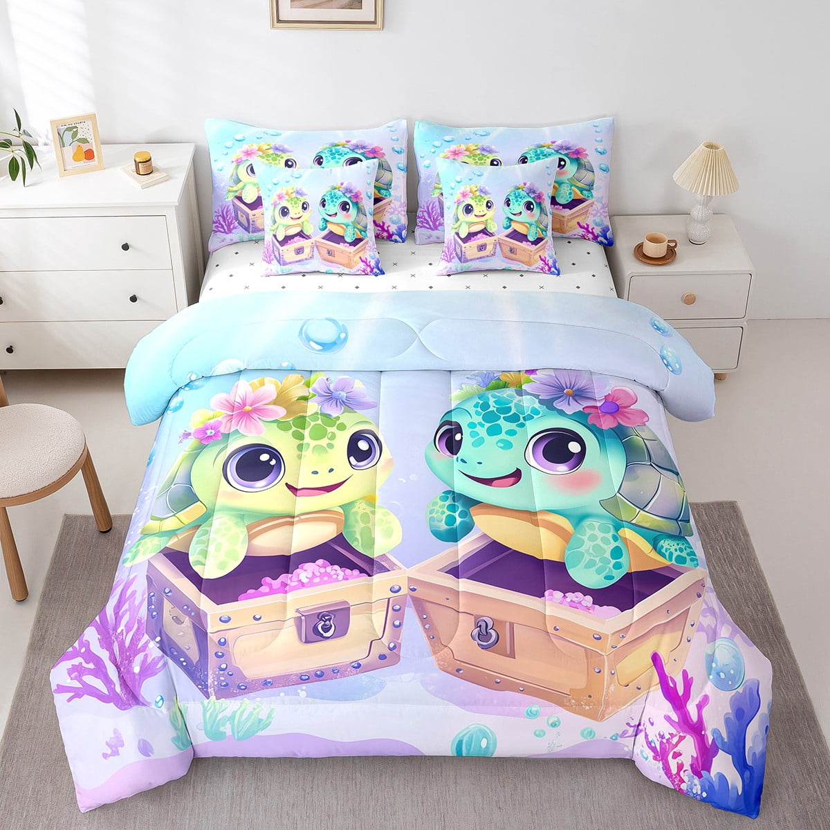Erosebridal Cute Sea Turtle Comforter Set Twin 7 Pcs Cartoon Ocean ...
