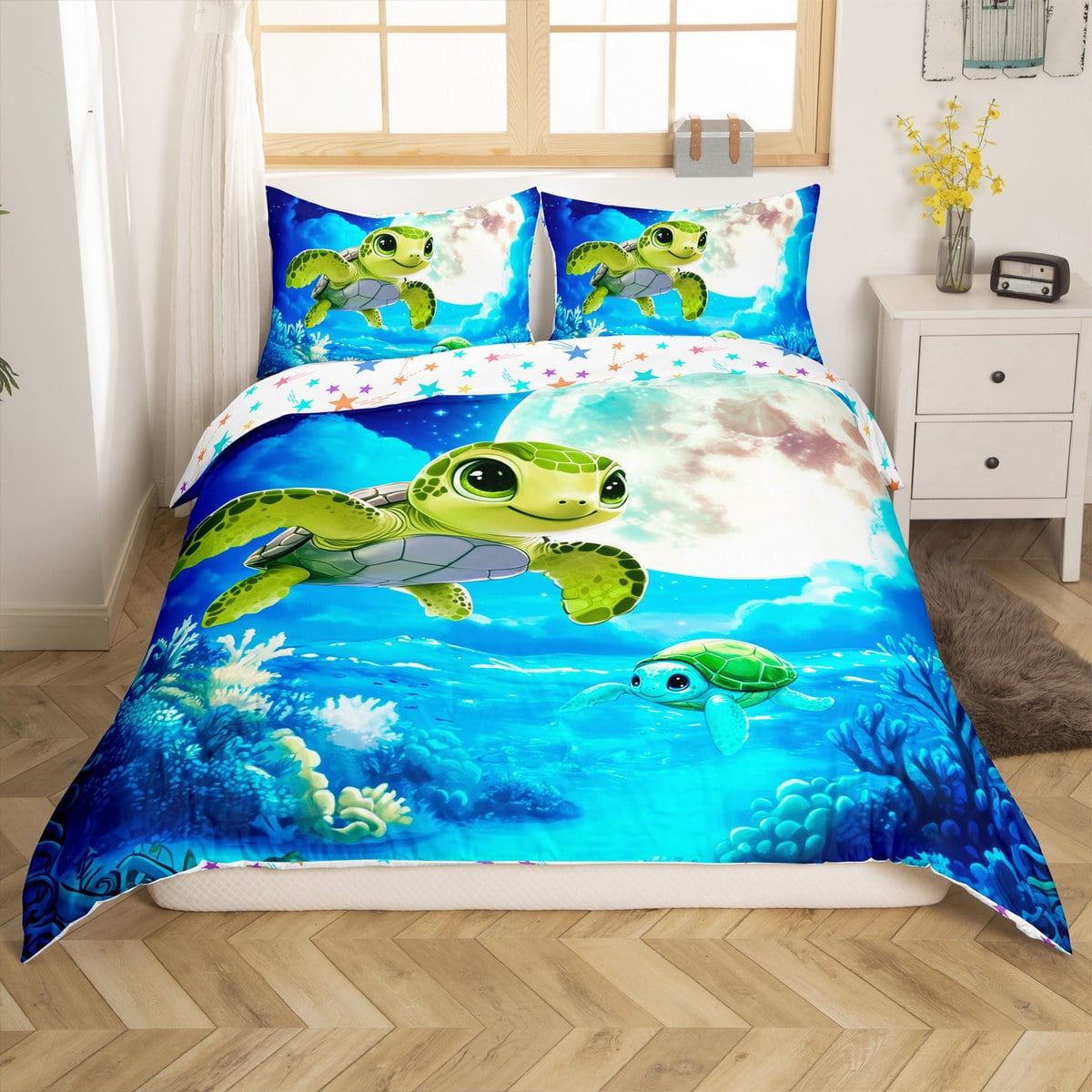 Erosebridal Cute Sea Turtle Duvet Cover Queen, Dreamy Moon Bedding Sets ...